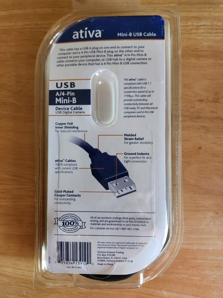 Ativa USB A To 4-Pin Mini-B Plug Device Cable 10 ft Digital Camera or ...