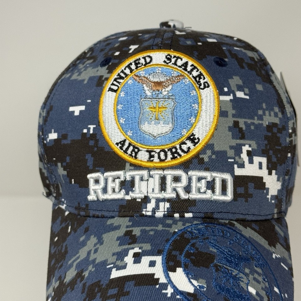 BLUE CAMO CAMOUFLAGE U.S. AIR FORCE RETIRED INSIGNIA LOGO EMBLEM CAP ...