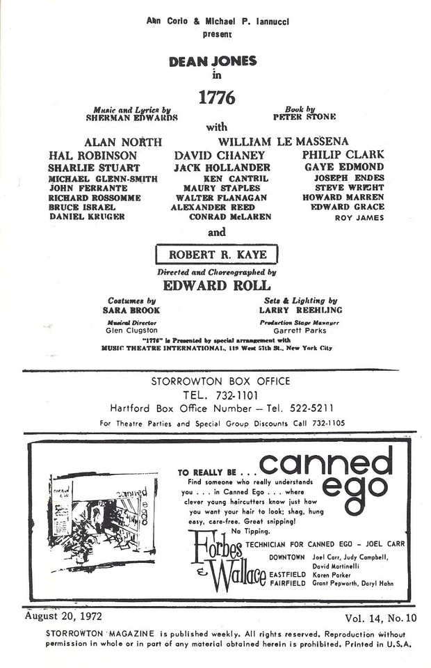 Dean Jones "1776" William Le Massena / Peter Stone 1972 West ...