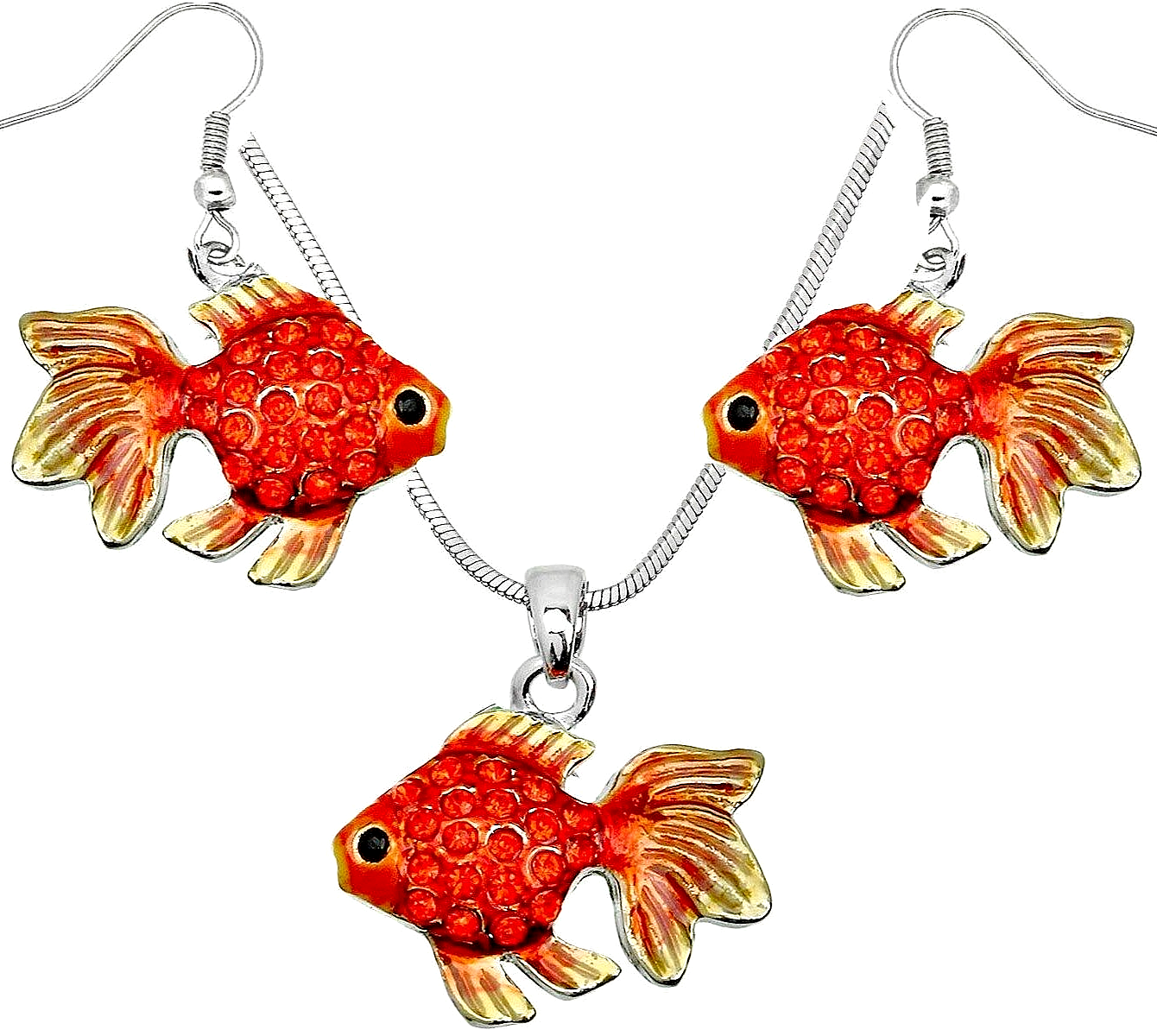 Beautiful Crystal Goldfish Necklace and Earrings Set 18" Chain Fast ...