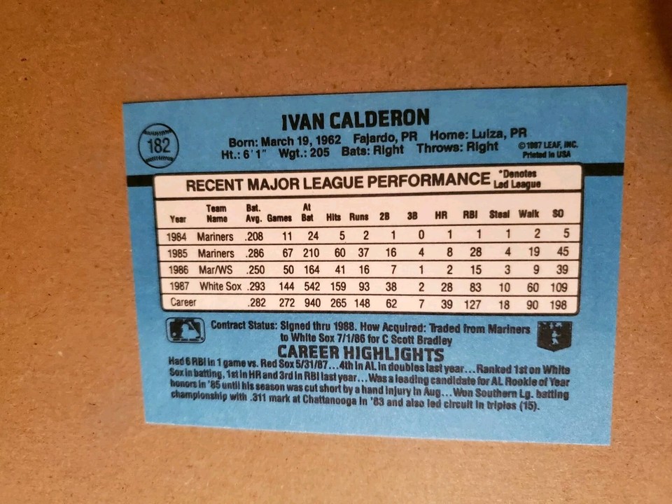 1988 DONRUSS IVAN CALDERON #182 WHITE SOX SIGNED AUTOGRAPH NICE! | eBay