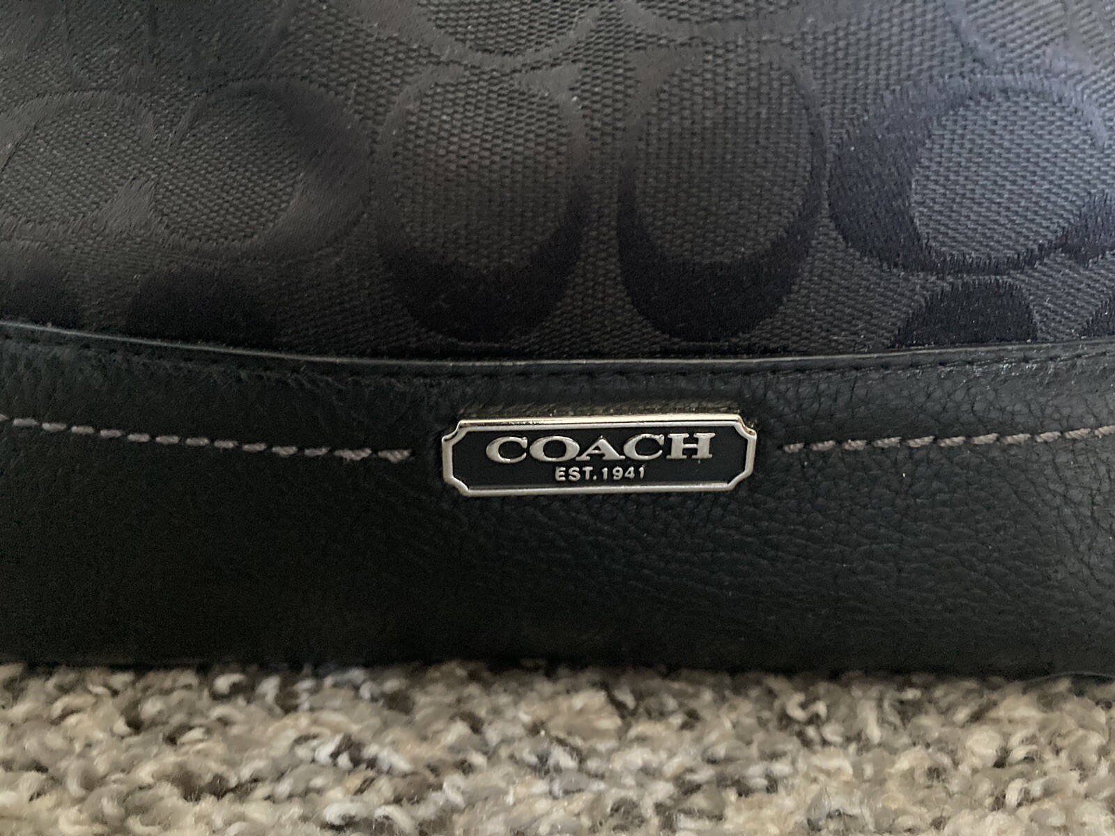Coach Leather Trim Park Signature Black Carrie Handbag - Gem