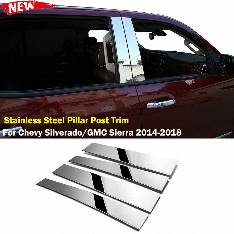 Stainless Chrome Pillar Post Trim For Chevy Silverado GMC Sierra ...