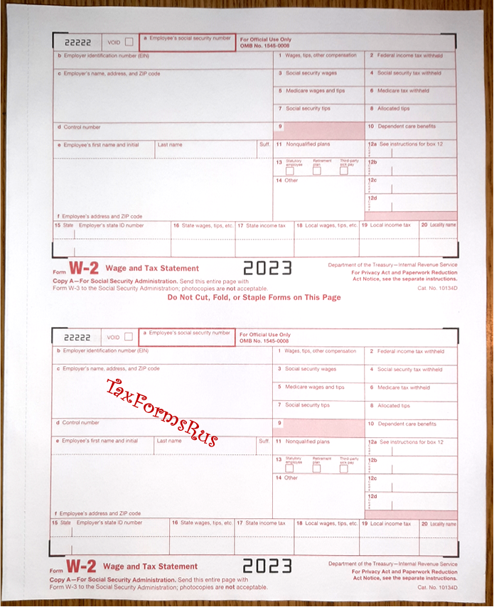 2023 IRS Tax Forms W-2 Wage Stmts for 4 employees NON-Carbonless +(1 ...