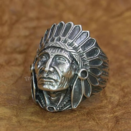 Native Americans Mens 925 Sterling Silver Indian Head Chief Biker Ring ...