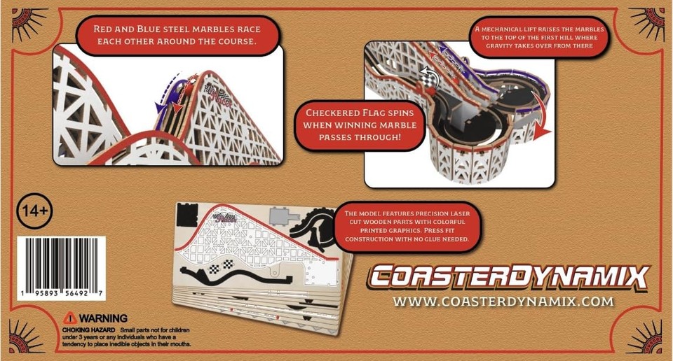 Coasterdynamix 3-D Snap-Together Marble Rollercoaster Wooden Model Kit ...