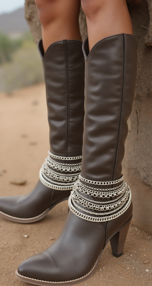 Women Boot Bracelet Silver Metal Chain Shoe Charm Multi Strand Cowgirl ...