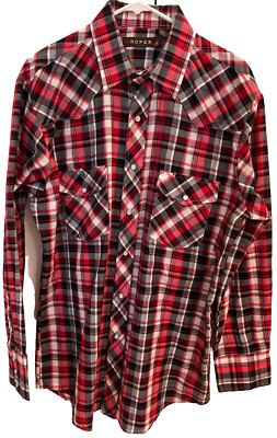 Roper Men's Long Sleeve Red Plaid Pearl Snap Western Cowboy Shirt Mens ...