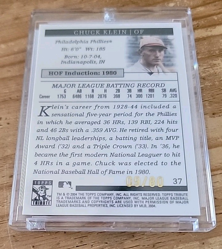 2004 Topps Tribute Gold HOF 1980 Chuck Klein #37 9/80 Mint Condition | eBay