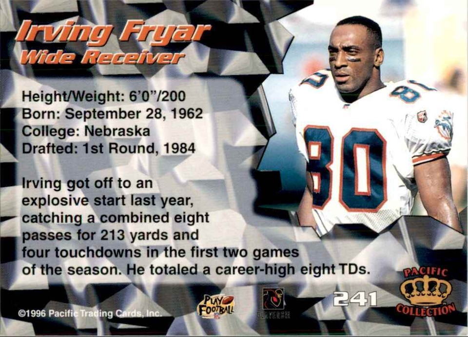 1996 Pacific Irving Fryar Miami Dolphins #241 NFL Football Card | eBay