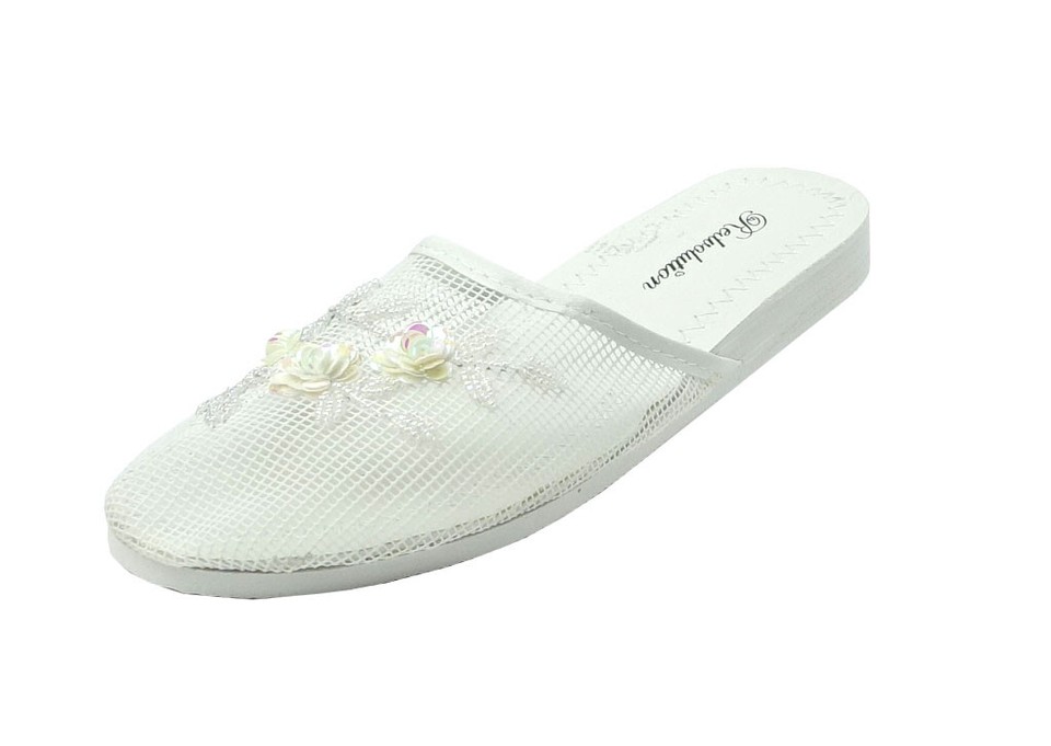 Women's Chinese Mesh Floral Beaded Sequined Slipper Flip Flop Sandals ...