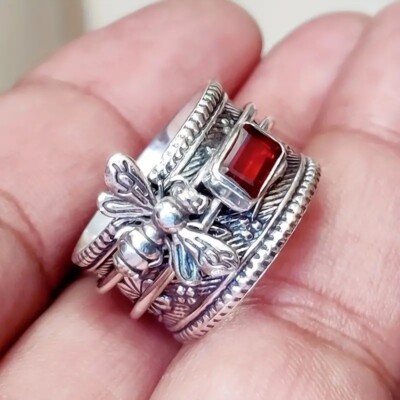 Elegant 925 Sterling Silver Charms Honey Bee Wedding Engagement Ring ...