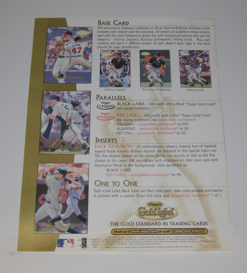 TOPPS 1999 GOLD LABEL MAJOR LEAGUE BASEBALL CARDS Advertisement Promo ...