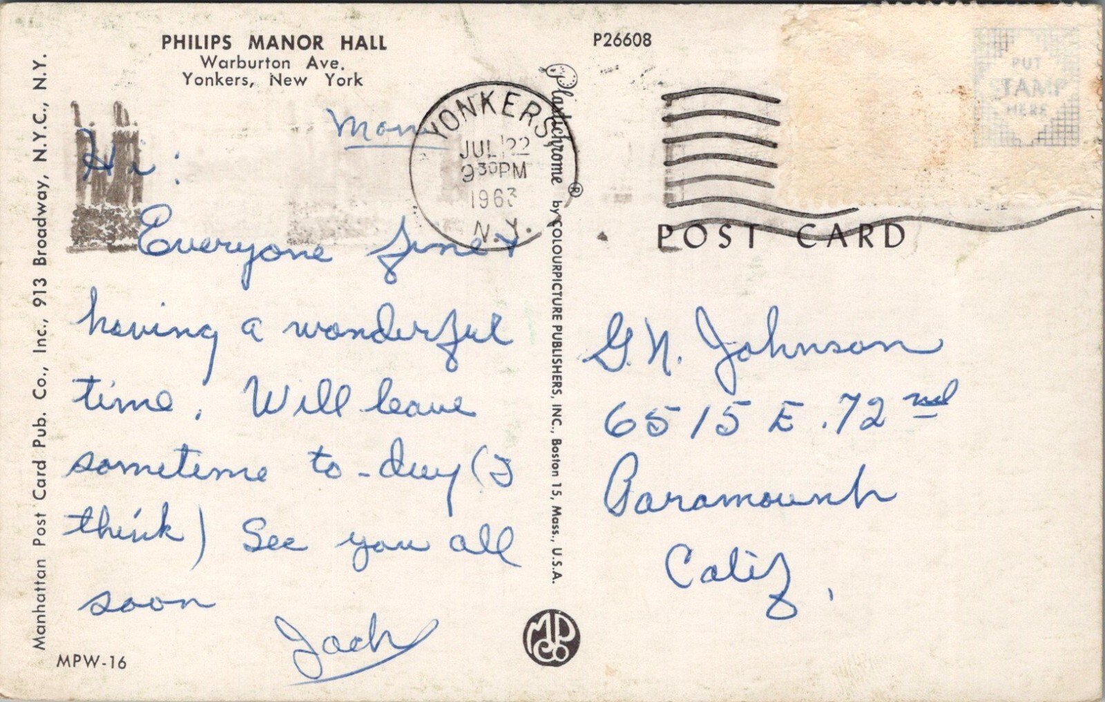 Vintage Philips Manor Hall Warburton Ave Yonkers New York Postcard F35 ...