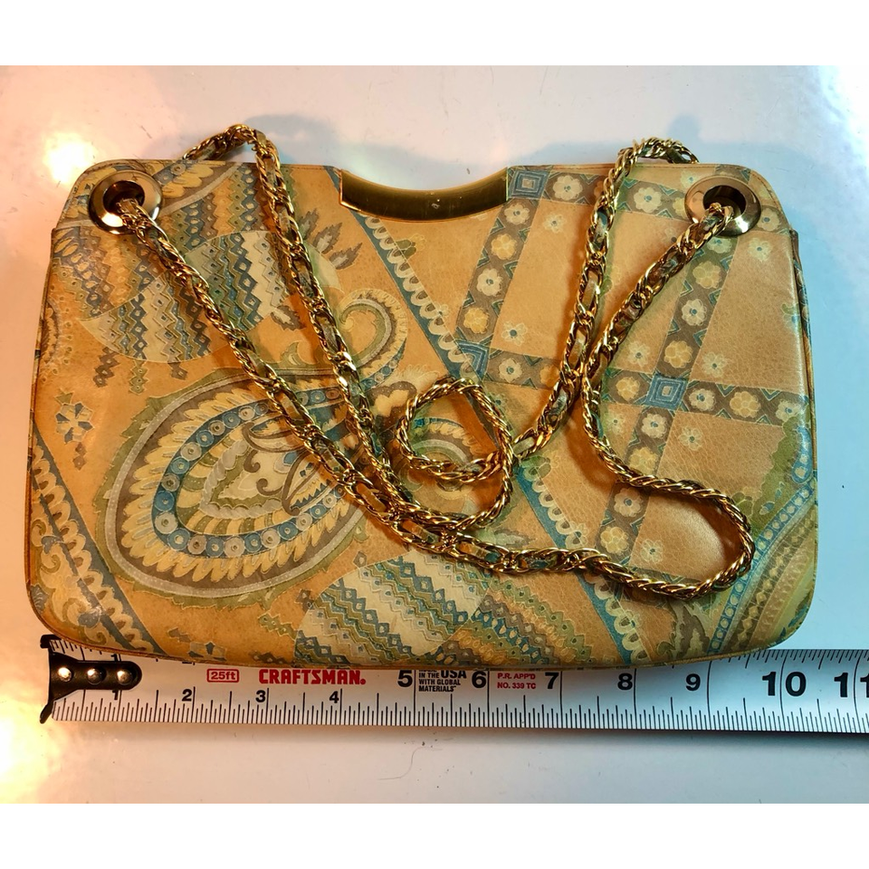 Vtg Morris Moskowitz Womens Handbag Tan Leather Paisley Magnetic Inside ...