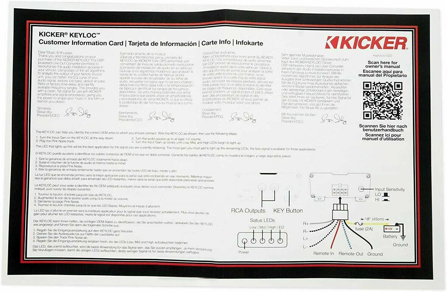Kicker 47KEYLOC Line Output Converter 2-Channel 400w RMS Powered DSP ...