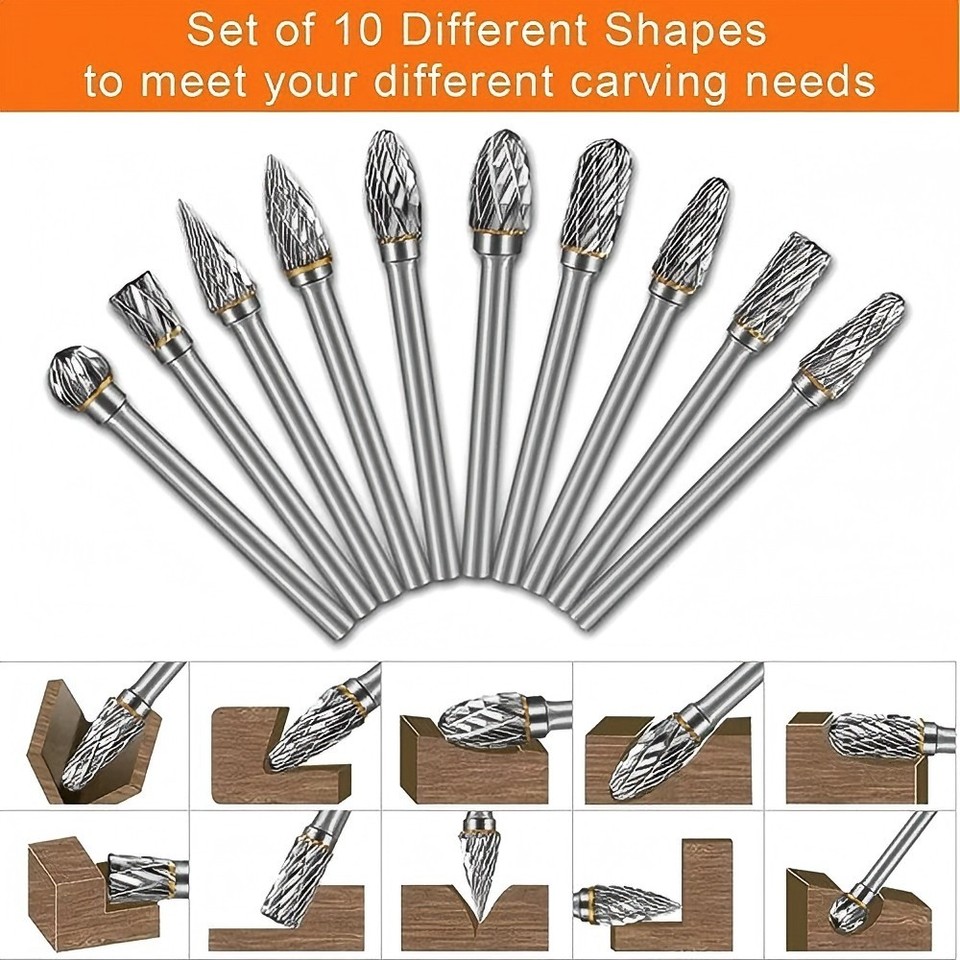 ON SALE 10PCS Tungsten Carbide Rotary 1/8" Shank Dremel Metal Carving ...