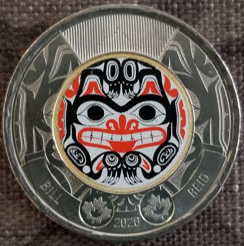 2020 Bill Reid Toonie $2 Dollar Coloured Haida Bear Coin From Mint Roll ...