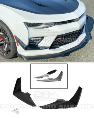 Fit 16-18 Chevy Camaro SS Glossy Black Pair Canards Front Bumper Side ...