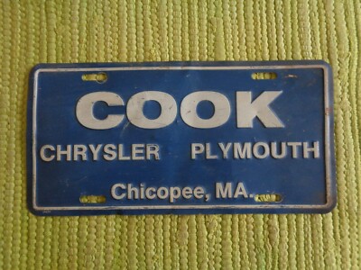 Vintage Cook Chrysler Plymouth Dealer LICENSE PLATE Chicopee ...