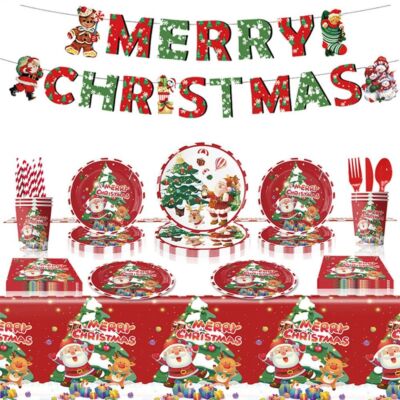 Christmas Party Tableware Set 126pcs Xmas Santa Paper Plates Napkins ...