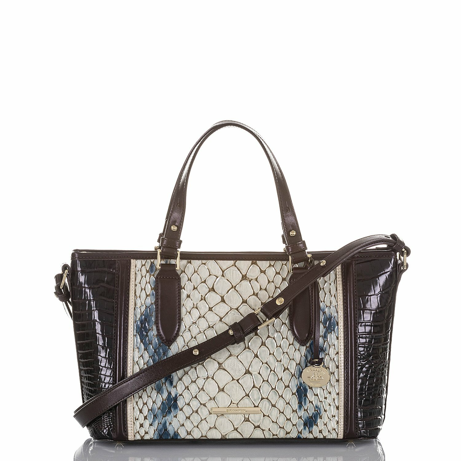 New BRAHMIN Mini Asher GLACIER CARLISLE COLLECTION Leather Satchel $365 ...