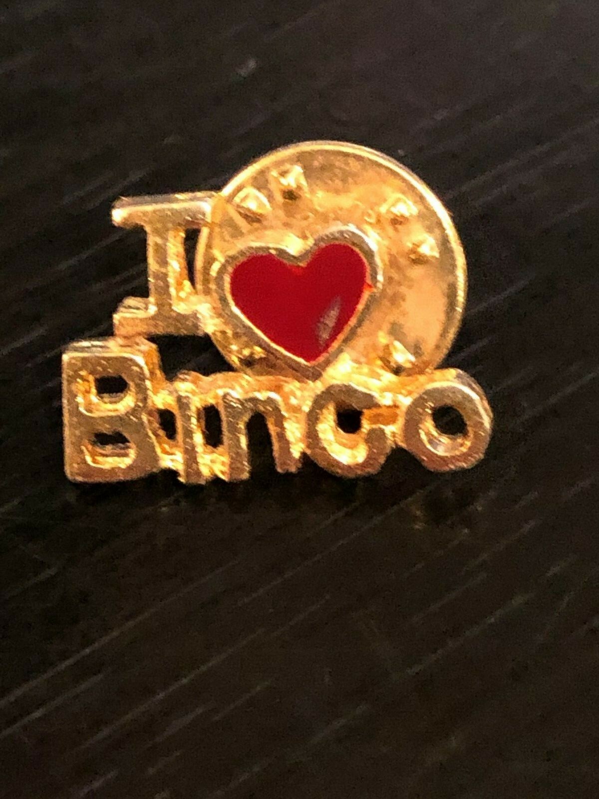 Vintage I Love Bingo Heart Pinback Lapel Pin Hat Pin Metal Gold Tone ...