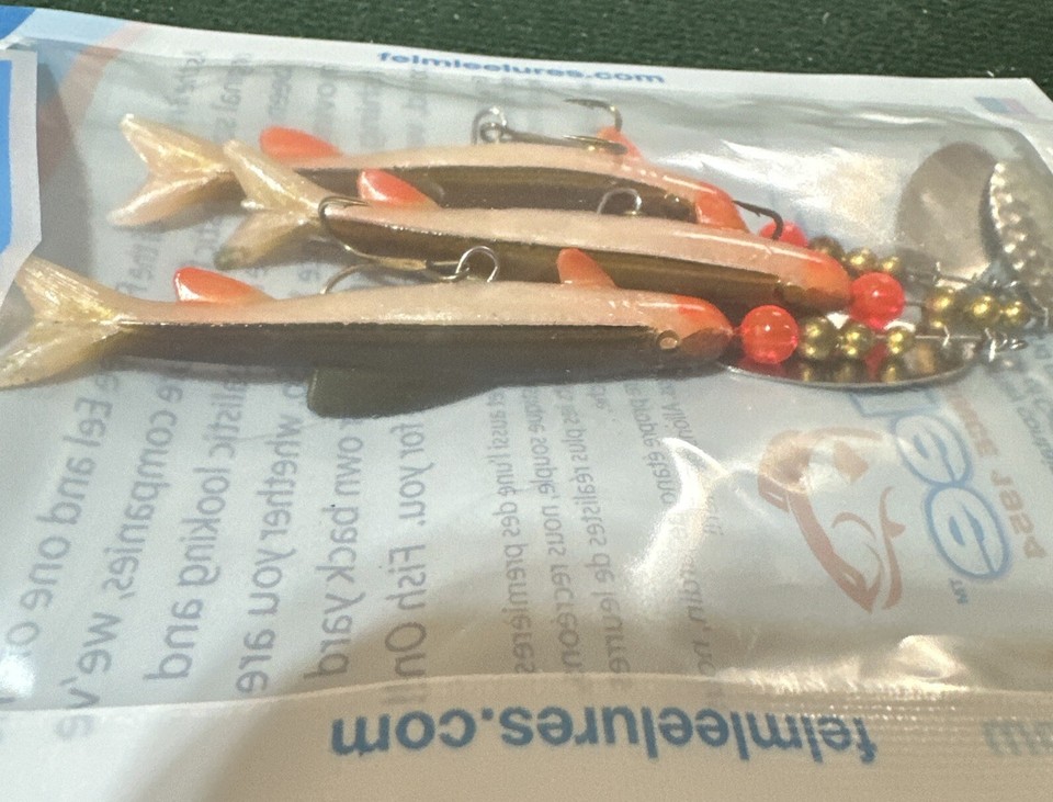 3 Felmlee Red Fin Minnow Rigged Bass Perch Trout Fishing Lures Spinners ...