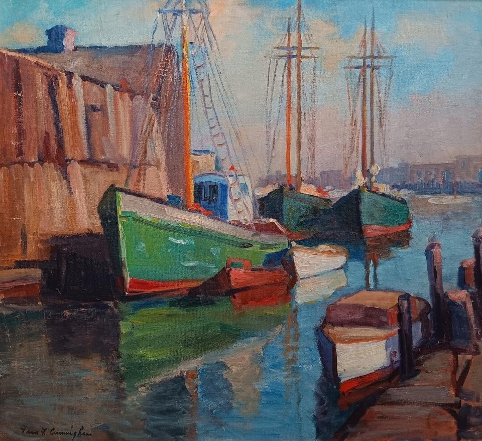 Fern Francis Cunningham Oil on Canvas Harbor Scene Painting Signed | eBay