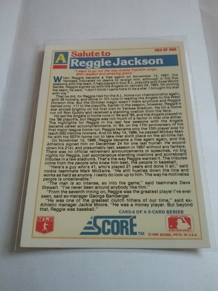 Reggie Jackson SP Salute LA Angels 1988 Score 503 Of 660 | eBay