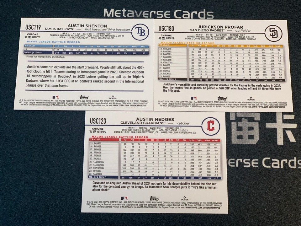 Lot 3 2024 Topps Chrome Update Ref Austin Shenton /399 Hedges /99 ...