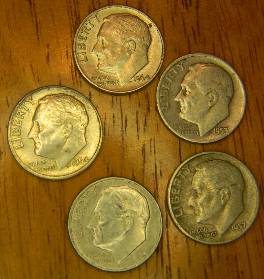 Lot Of 5 90% Silver Roosevelt Dimes. Mixed Dates and mint marks! | eBay