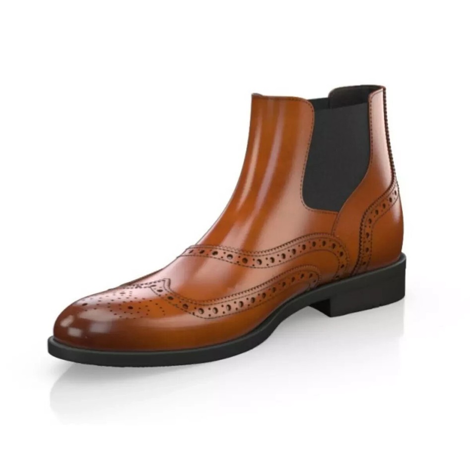 Handmade Tan Leather Formal Wing Tip, Brogue Ankle Chelsea Dress Boots ...
