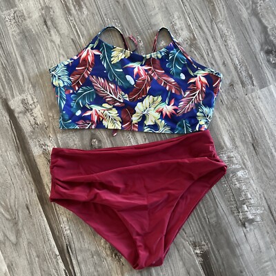 Women’s Cupshe Two-piece high waisted tropical bikini tummy control ...