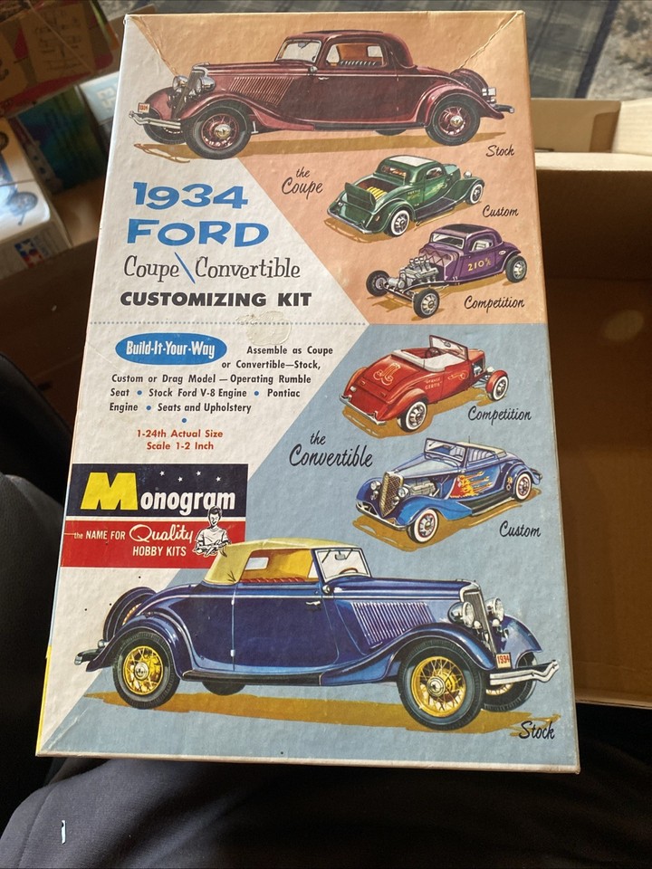 Vintage 1962 Plastic Model Kit Monogram 1934 Ford Coupe Convertible Kit ...