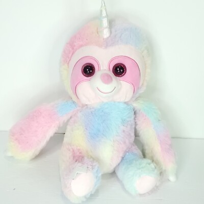 Rainbow Sloth Plush Glitter Pink Eyes Stuffed Animal 11" Glitter Horn ...