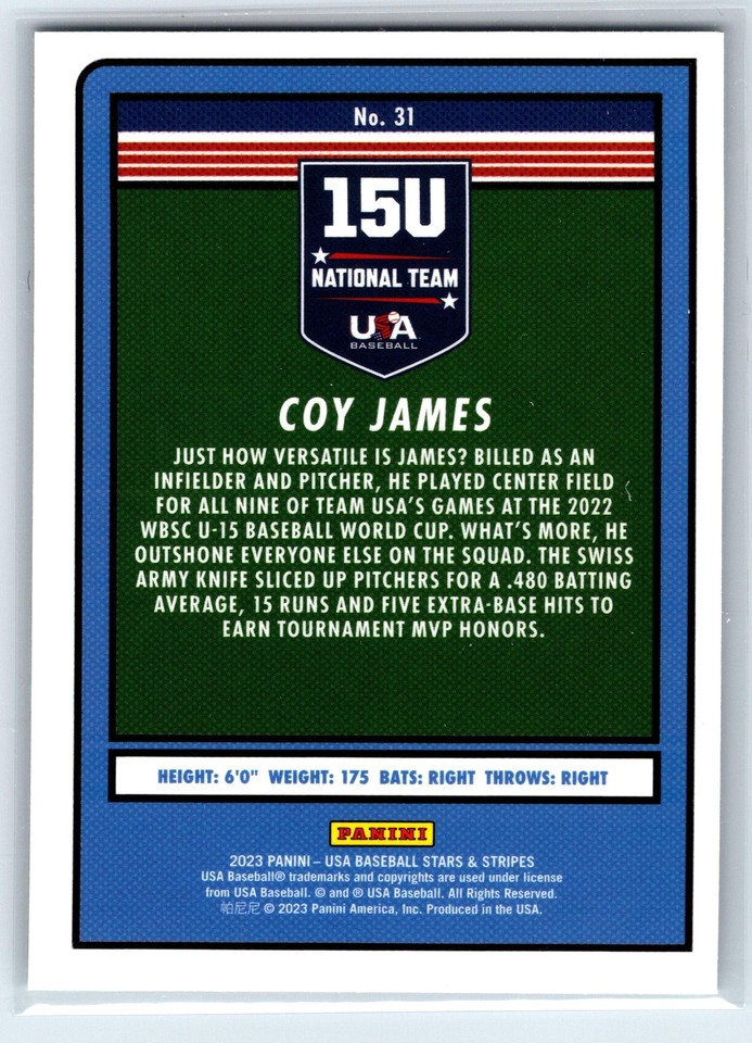 Coy James 2023 Panini USA Baseball Stars & Stripes #31 | eBay