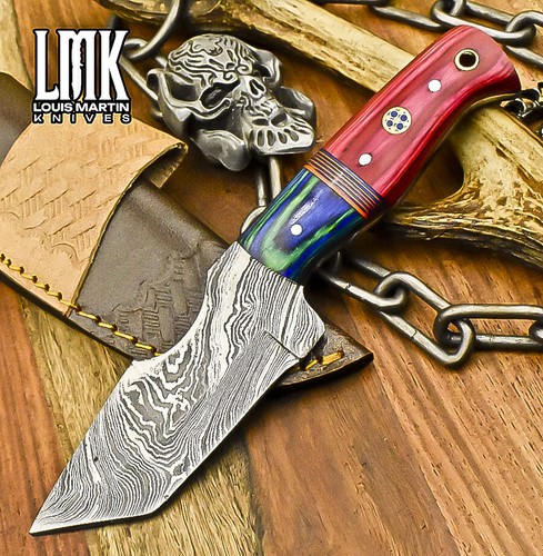LMK Hand Forged Knife USA Skinner Knife Twist Damascus Hard Wood ...