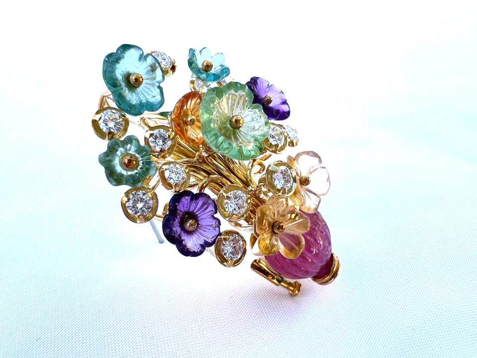 MAGNIFICENT SWISS MADE 18K GOLD DIAMOND AMETHYST CITRINE TOURMALINE ...