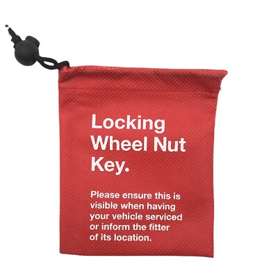 FLUORESCENT RED LOCKING WHEEL NUT BOLT KEY TOOL BAG UNIVERSAL CAR VAN ...