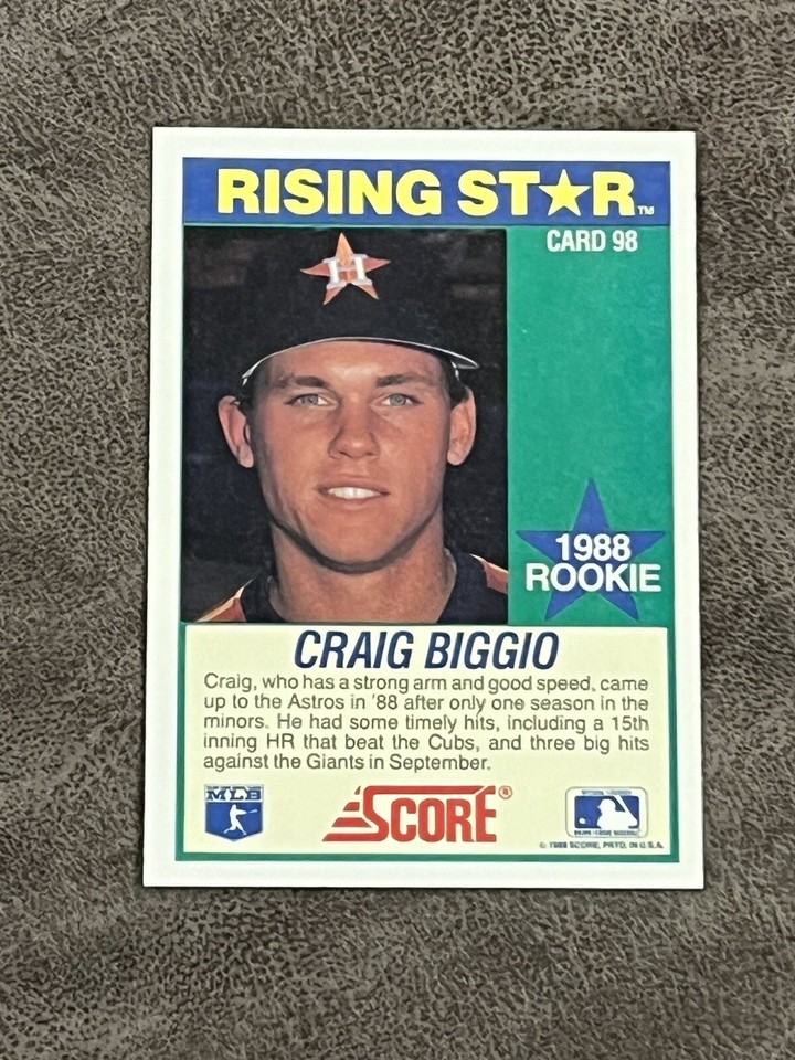 1989 Score Craig Biggio Rising Star #98 NM-MT Sharp! Rookie RC HOF ...