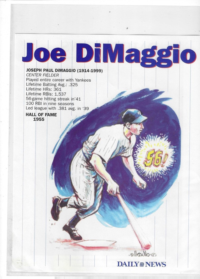 2004 New York Daily News Joe DiMaggio Photo-Bill Gallo Cartoon on Back ...