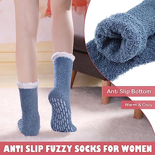 Non Slip Fuzzy Socks for Women Cozy Hospital Socks Soft Fluffy with ...