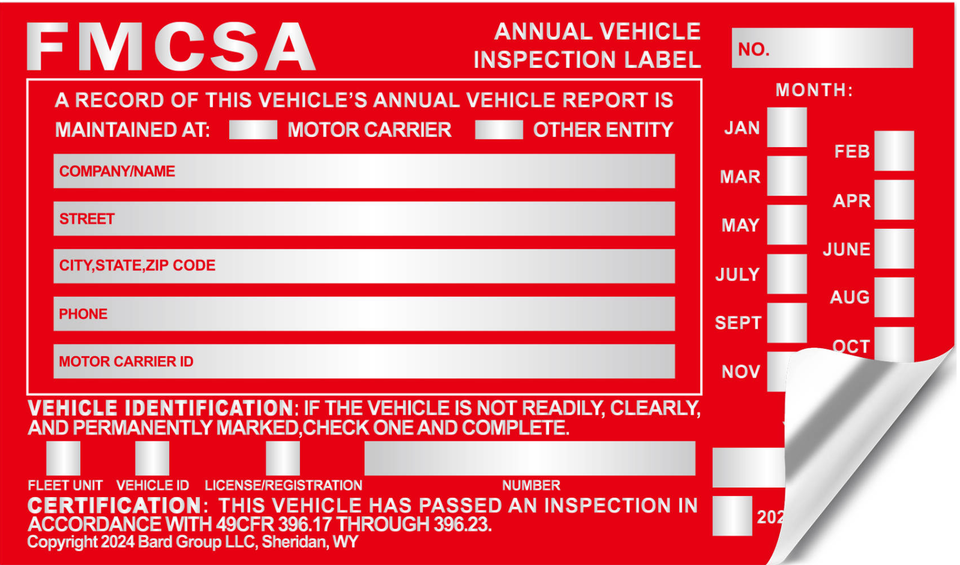Annual Vehicle Inspection Label Sticker Aluminum FMCSA DOT 6" x 3.5 ...