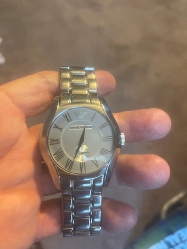 Emporio Armani Watch Men Silver Tone 42mm Stainless AR0647 New Battery ...