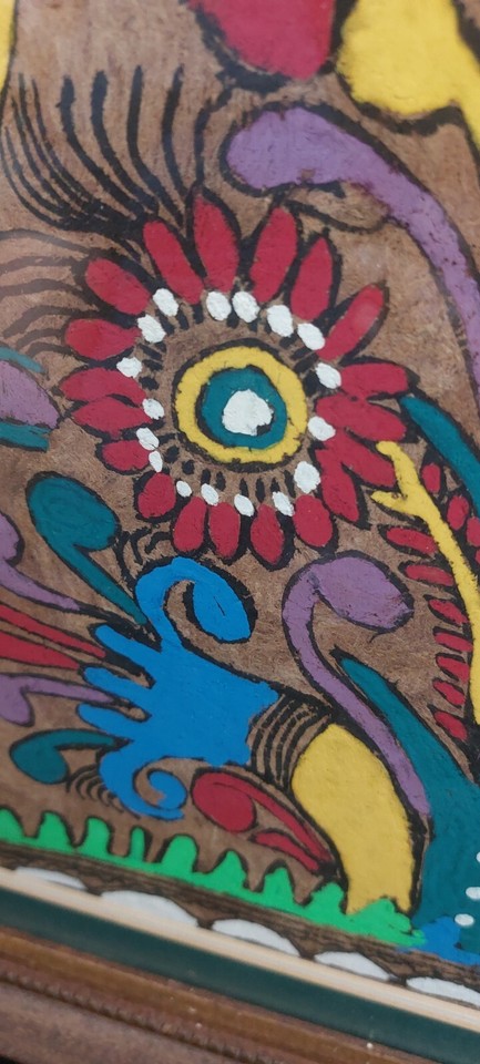 Vintage Mexican Folk Art Painting on Amate Bark Paper. Mounted in 16x18 ...