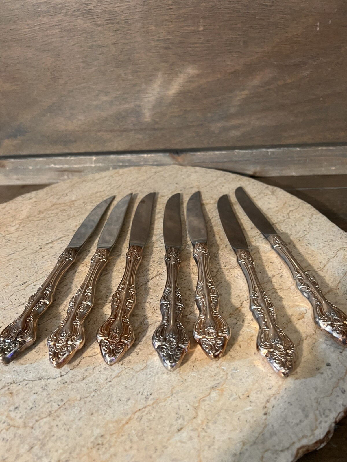 ROMANTIC ROSE Silverplate EP SS Japan Silverware 9" SERRATED KNIVES LOT ...