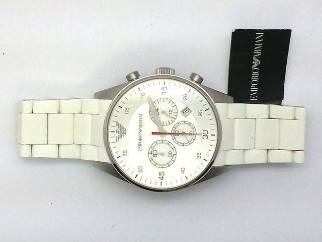 Emporio Armani Men's AR5859 Sport White Silicone Silver Chronograph ...