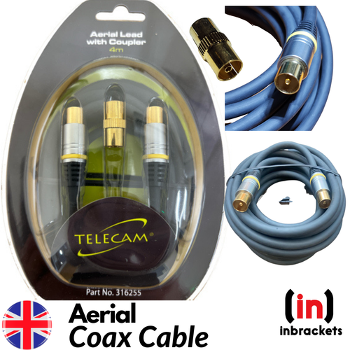 Tv Aerial Coax Cable RF Lead Male Plug to Plug with Coupler Black 4M ...