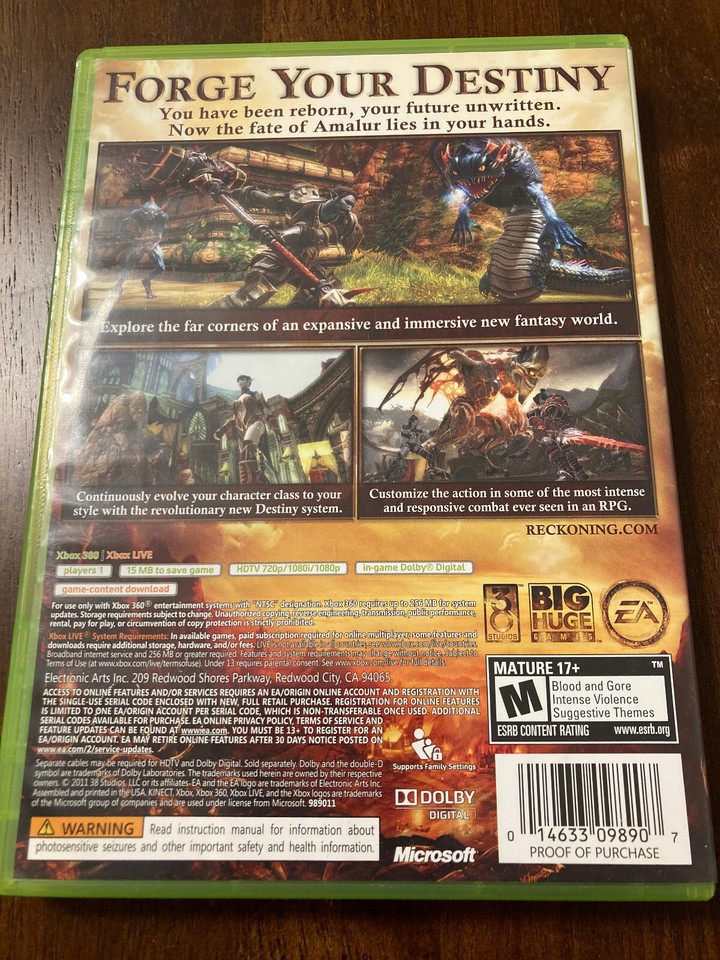 Kingdoms of Amalur: Reckoning (Microsoft Xbox 360, 2012) Complete w ...